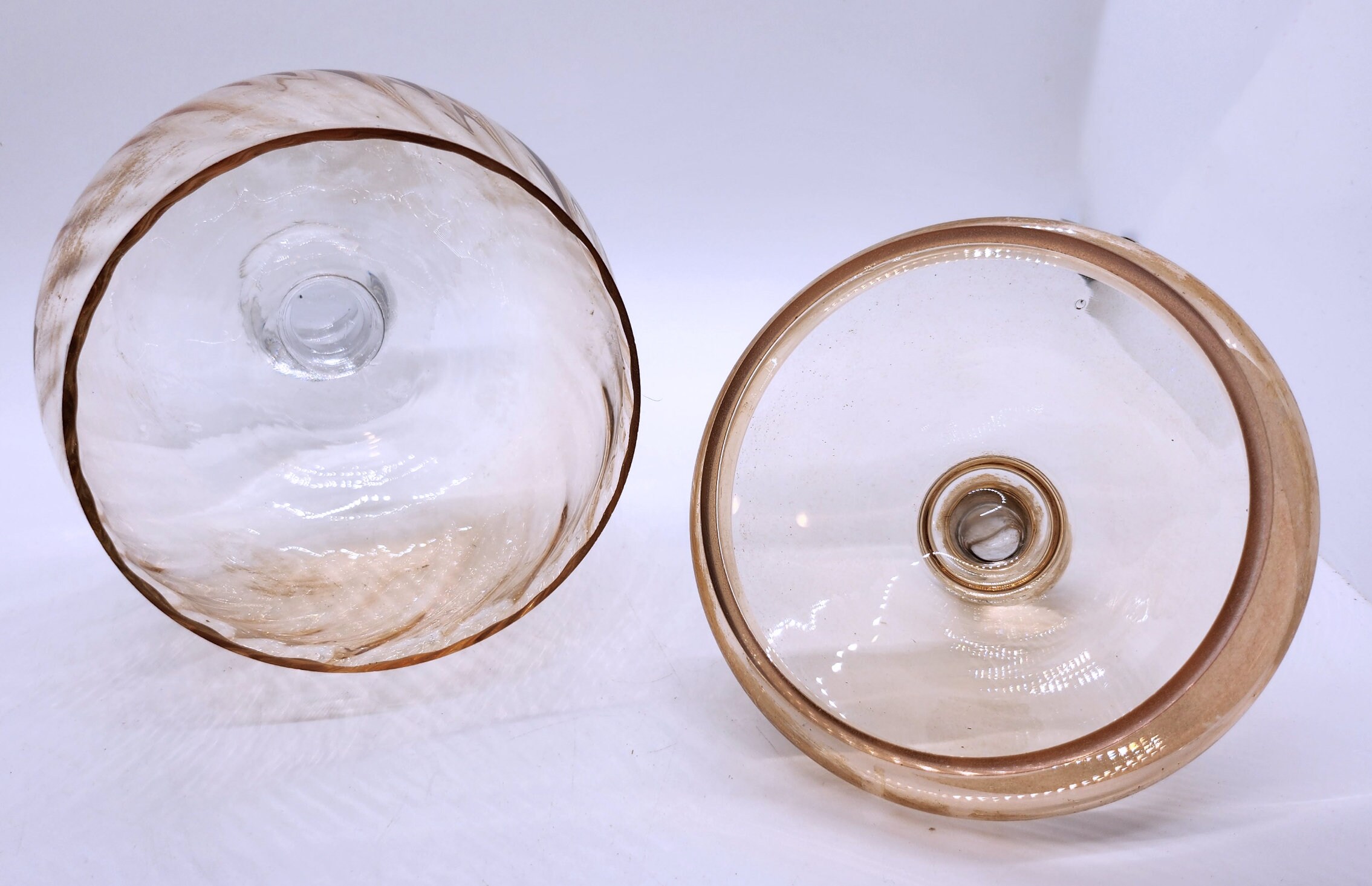 Vintage Peach Luster Jeanette Console Bowl and Empoli Iridescent Jars ...