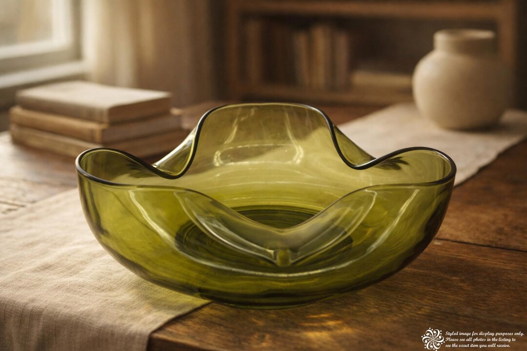 Vintage Anchor Hocking Avocado Green Chip and Dip Bowl, 1970s Folded ...