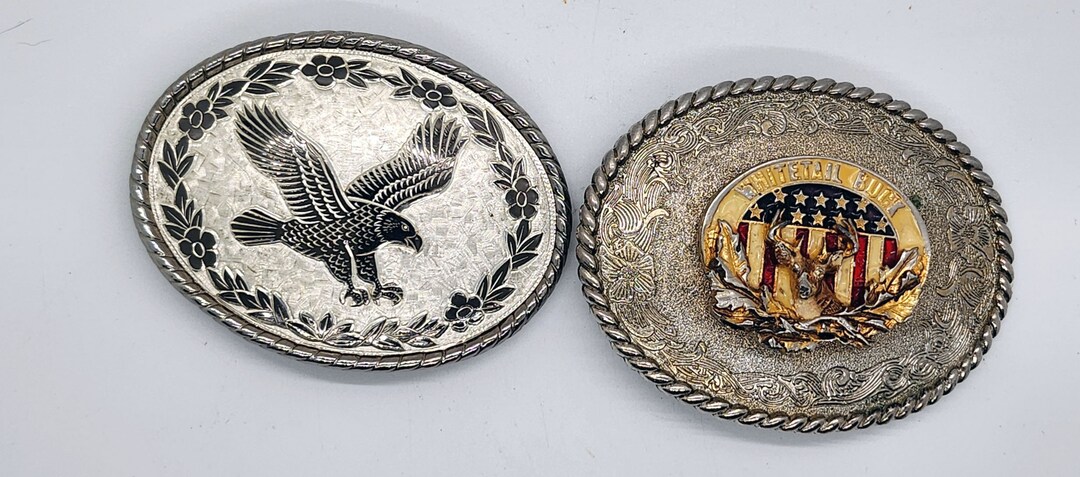 Dynamic Duo of Vintage 1970s Belt Buckles: Majestic Eagles and ...