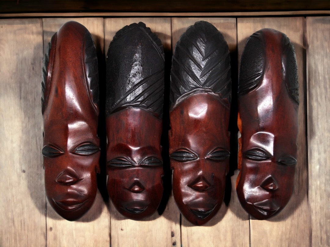 Set of 4 Unique Hand-carved Ebony African Tribal Masks - 9" Tall ...