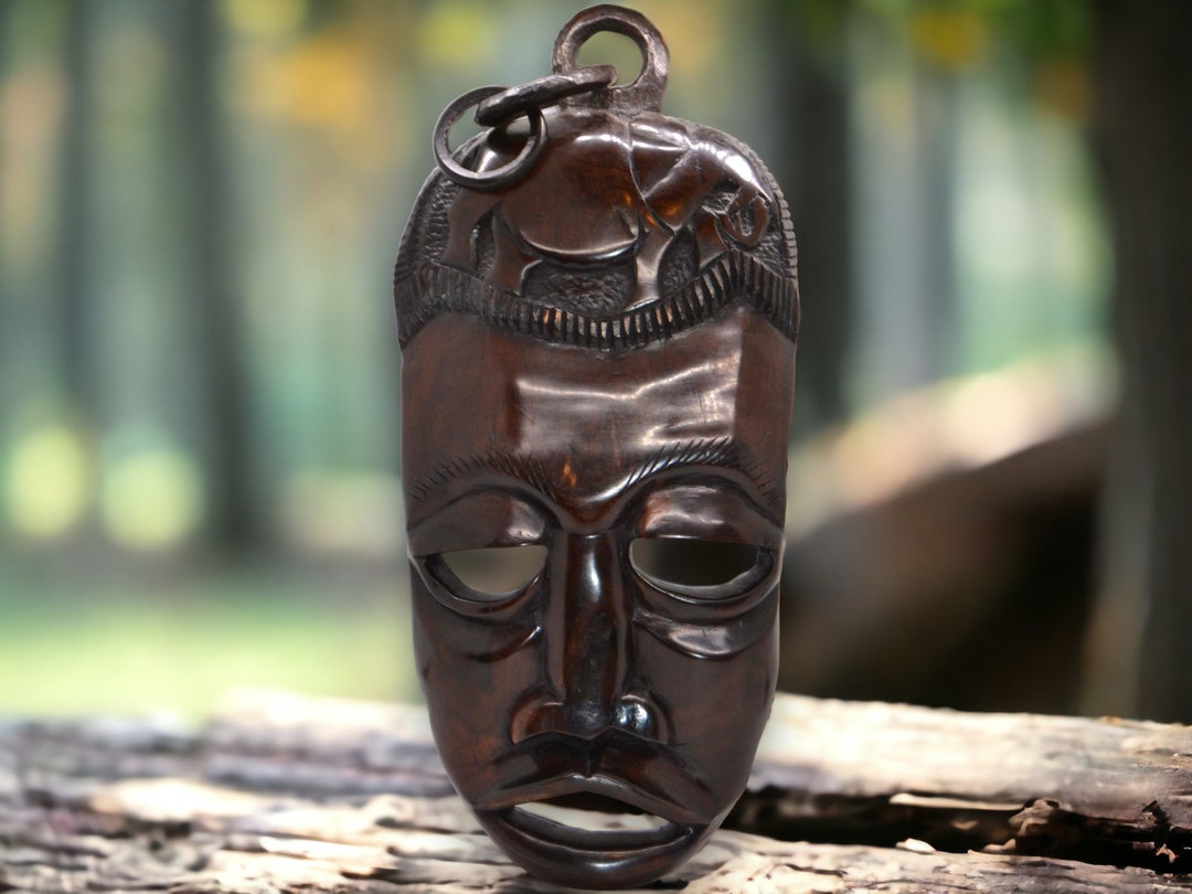 Large African Tribal Mask With Wooden Chain - 13" Tall, Hand-carved Art ...