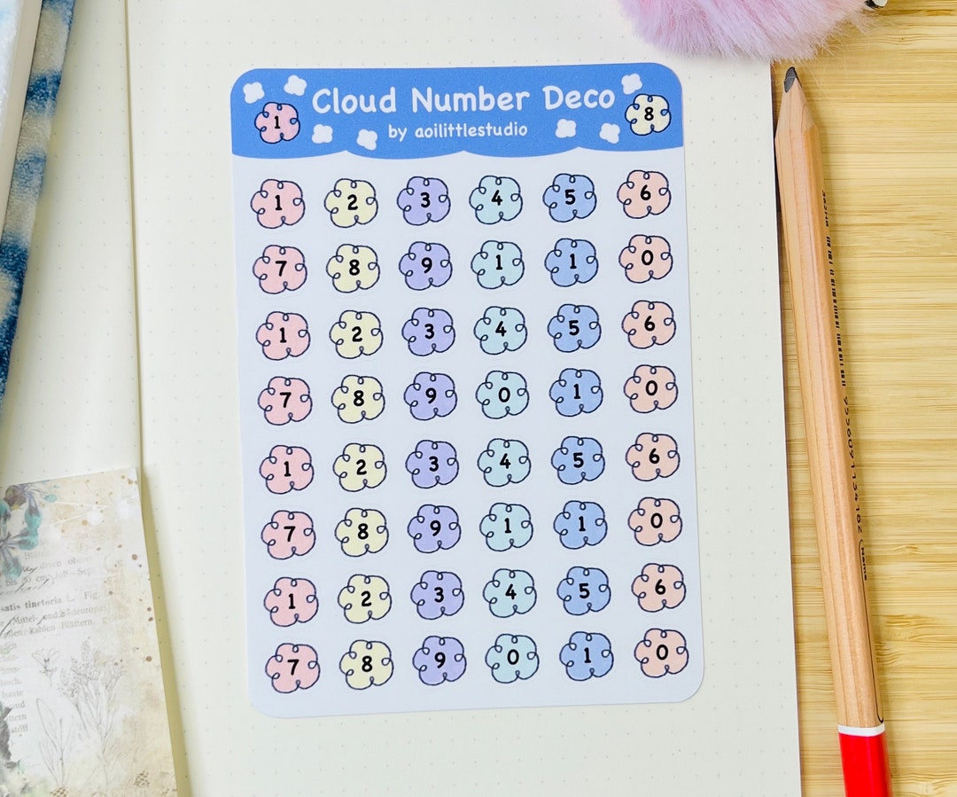 Cloud Number Deco Sticker Sheet Bullet Journal Stickers, Cute Planner ...