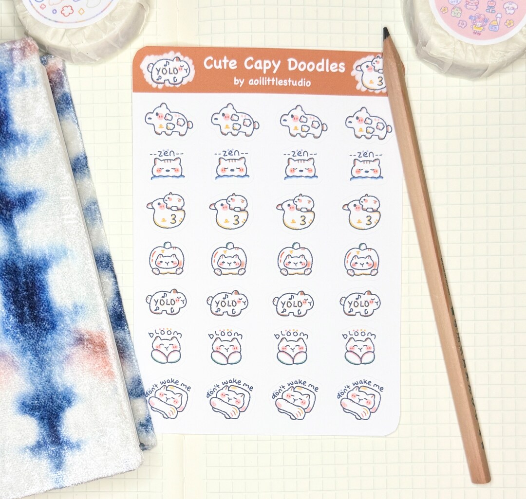 Cute Capy Doodles Sticker Sheet Bullet Journal Stickers, Cute Planner ...
