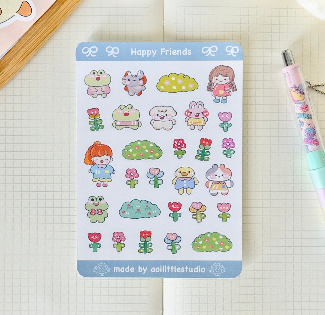 Happy Friends Sticker Sheet Bullet Journal Stickers, Cute Planner ...