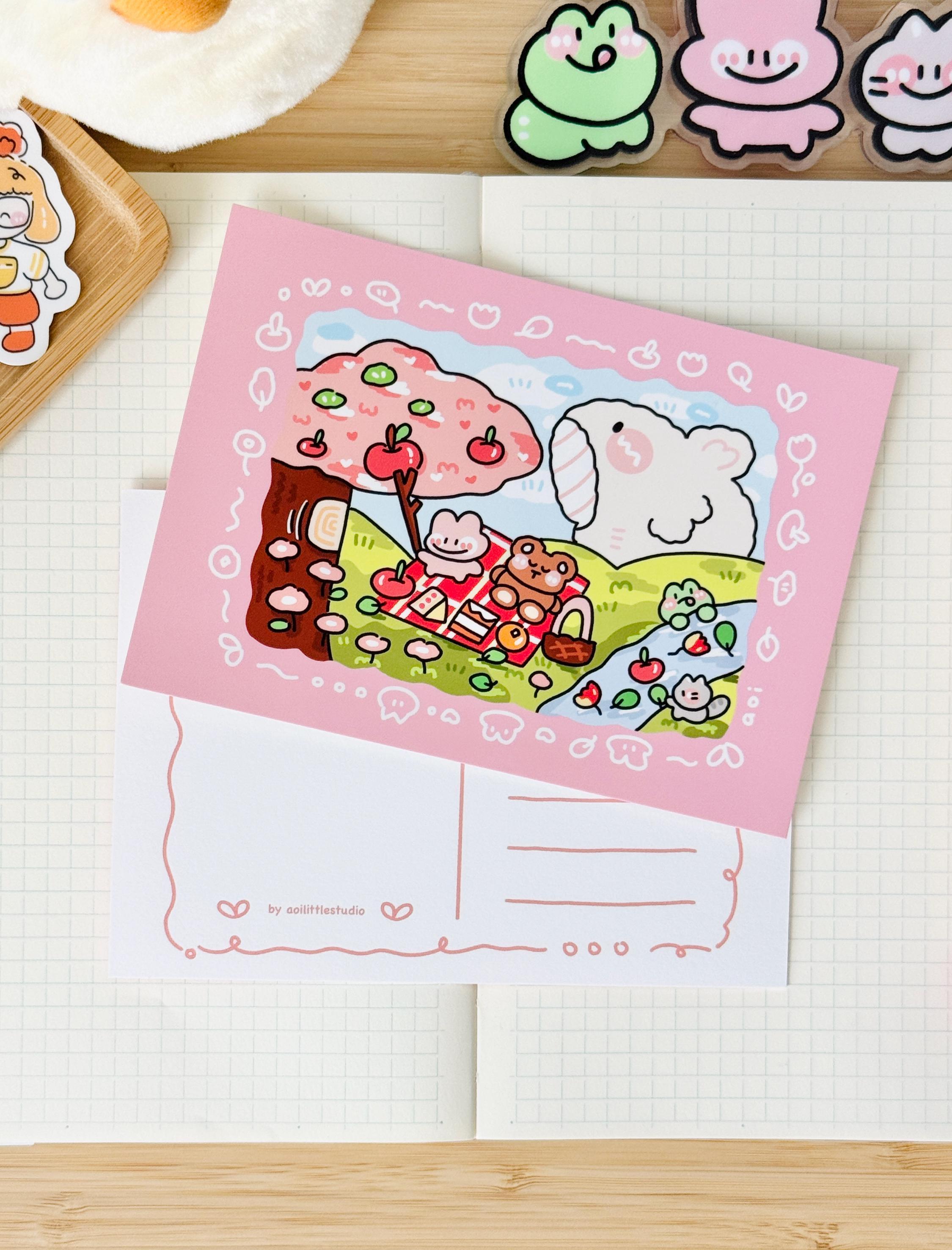 Whimsical Art Print Postcard | Cute Characters, Soft Touch Finish - Etsy