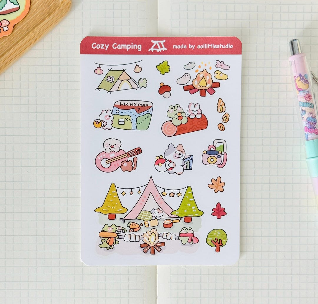 Cozy Camping Sticker Sheet | Bullet Journal Stickers, Cute Planner ...