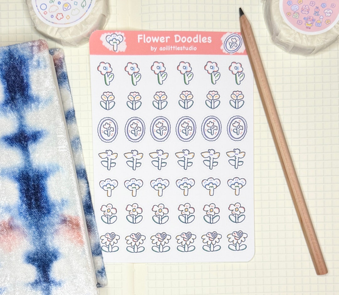 Flower Doodles Sticker Sheet Bullet Journal Stickers, Cute Planner ...