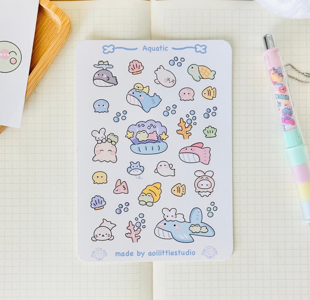 Aquatic Sticker Sheet Bullet Journal Stickers, Cute Planner Stickers ...