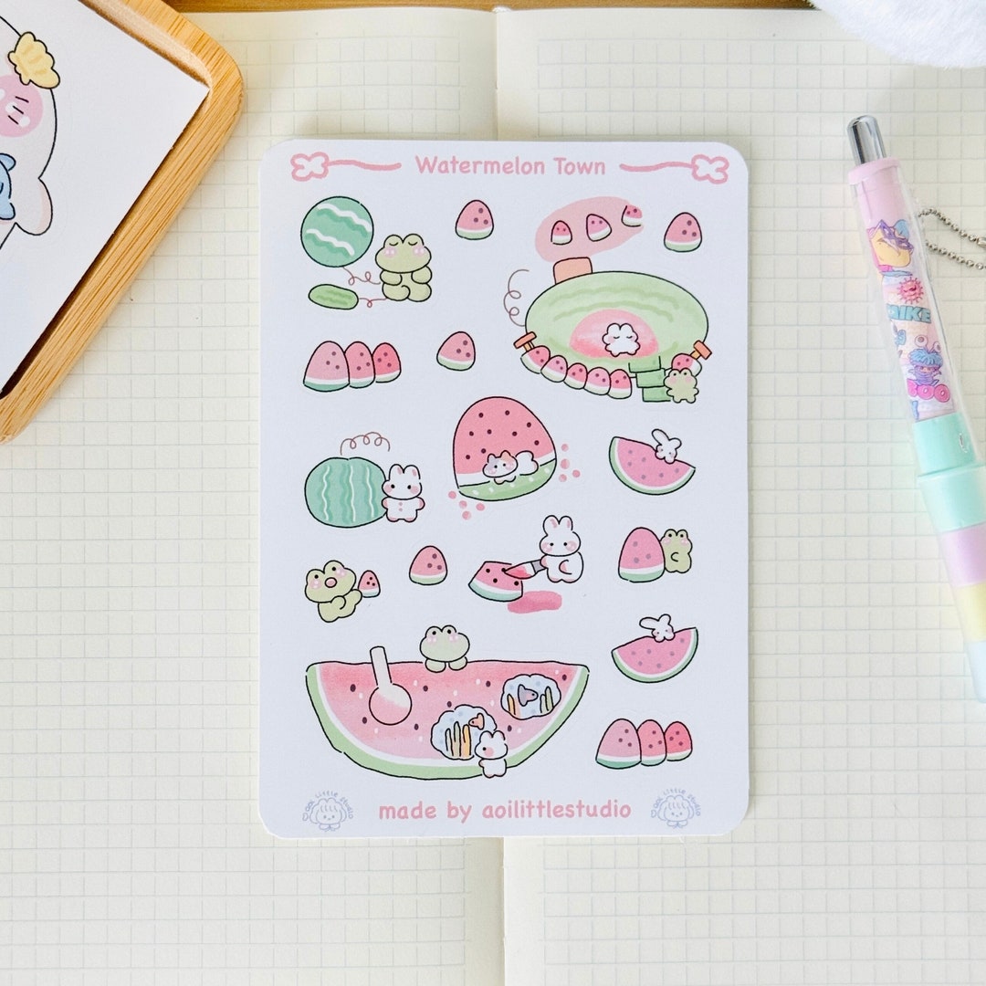 Watermelon Town Sticker Sheet Bullet Journal Stickers, Cute Planner ...