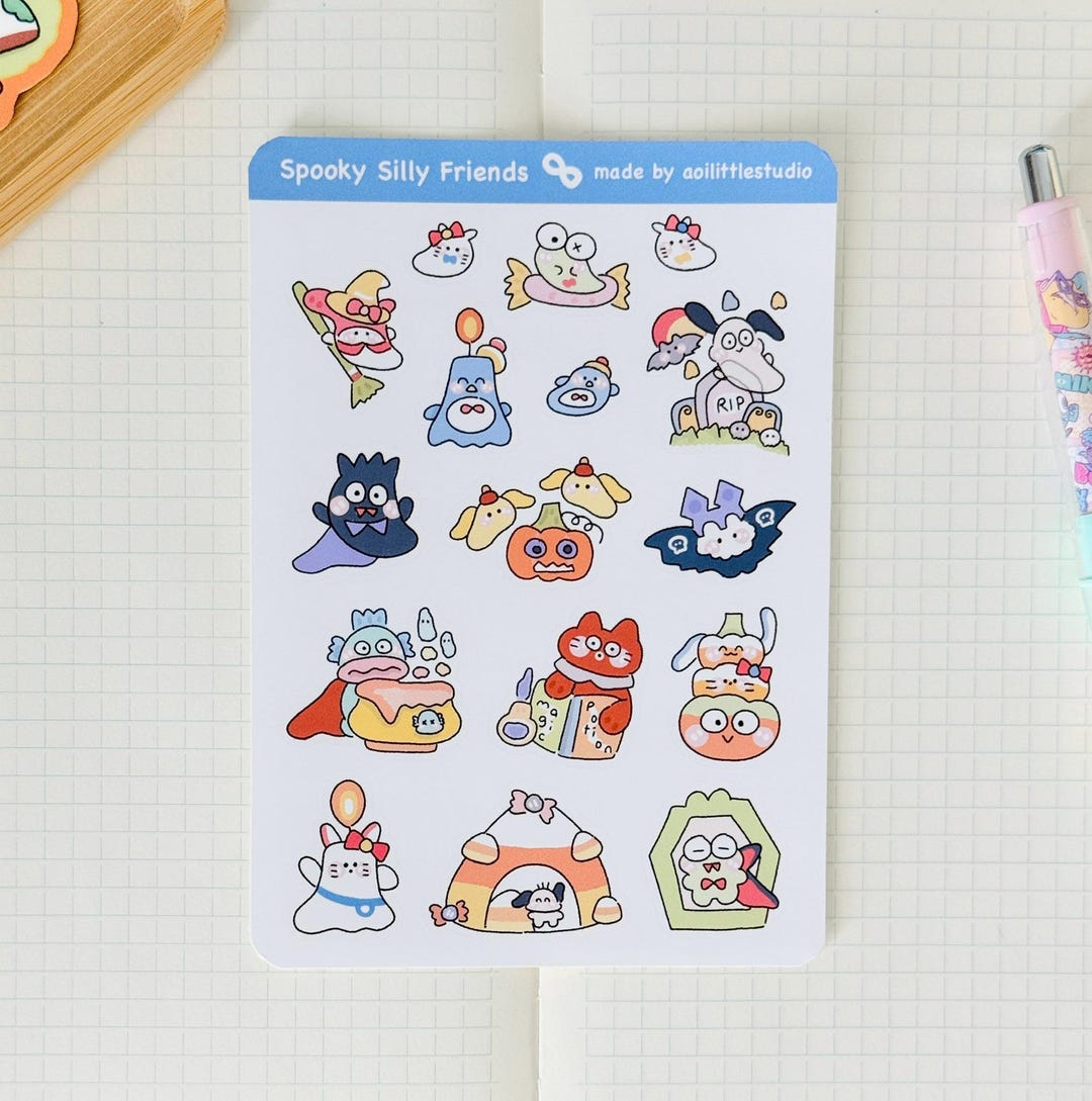 Spooky Silly Friends Sticker Sheet | Bullet Journal Stickers, Cute ...