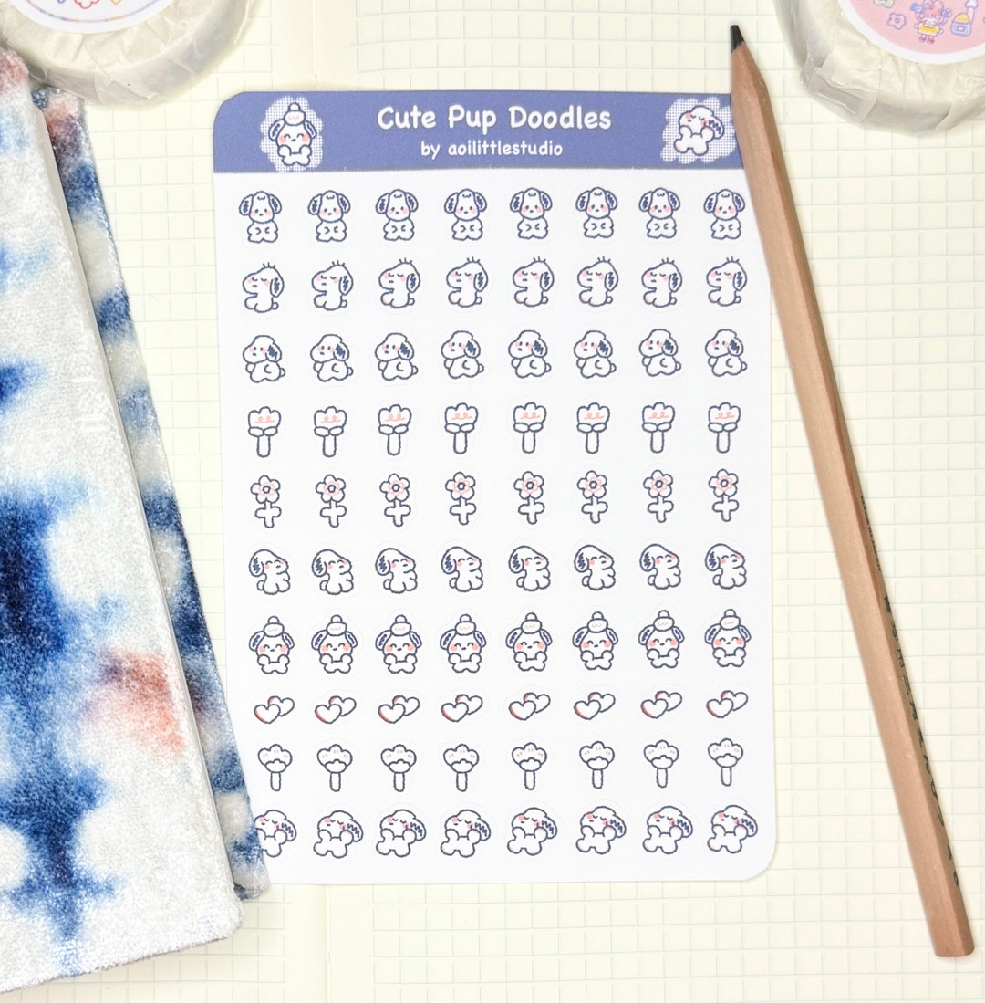 Cute Pup Doodles Sticker Sheet Bullet Journal Stickers, Cute Planner ...