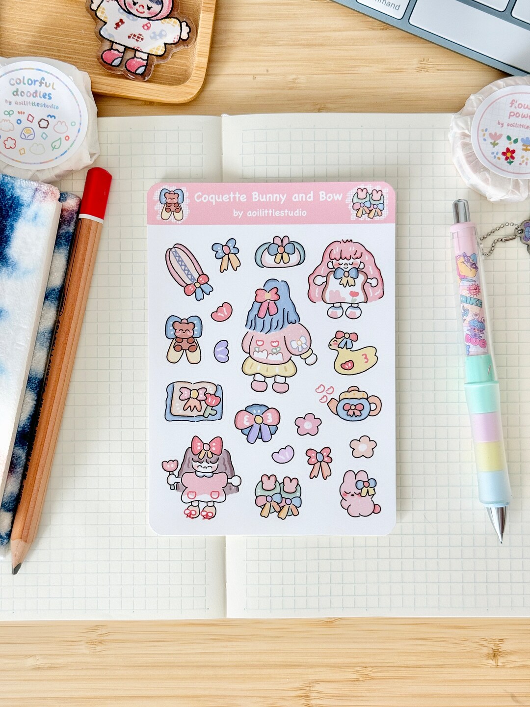 Coquette Bunny and Bow Sticker Sheet Bullet Journal Stickers, Cute ...