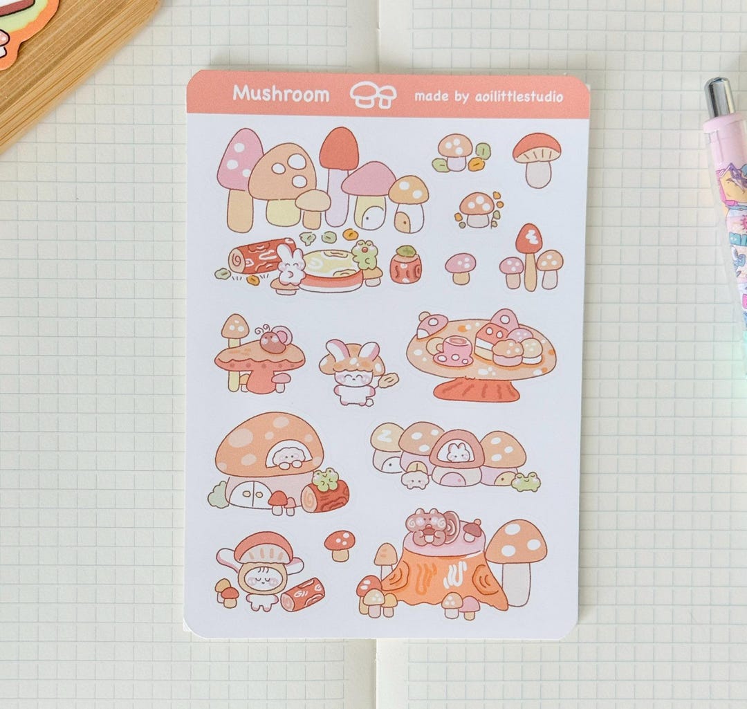 Mushroom Sticker Sheet | Bullet Journal Stickers, Cute Planner Stickers ...