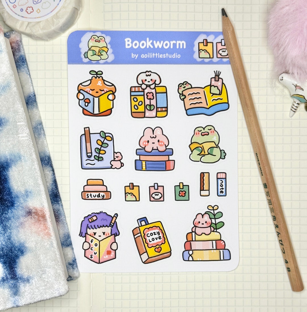 Bookworm Sticker Sheet | Bullet Journal Stickers, Cute Planner Stickers ...