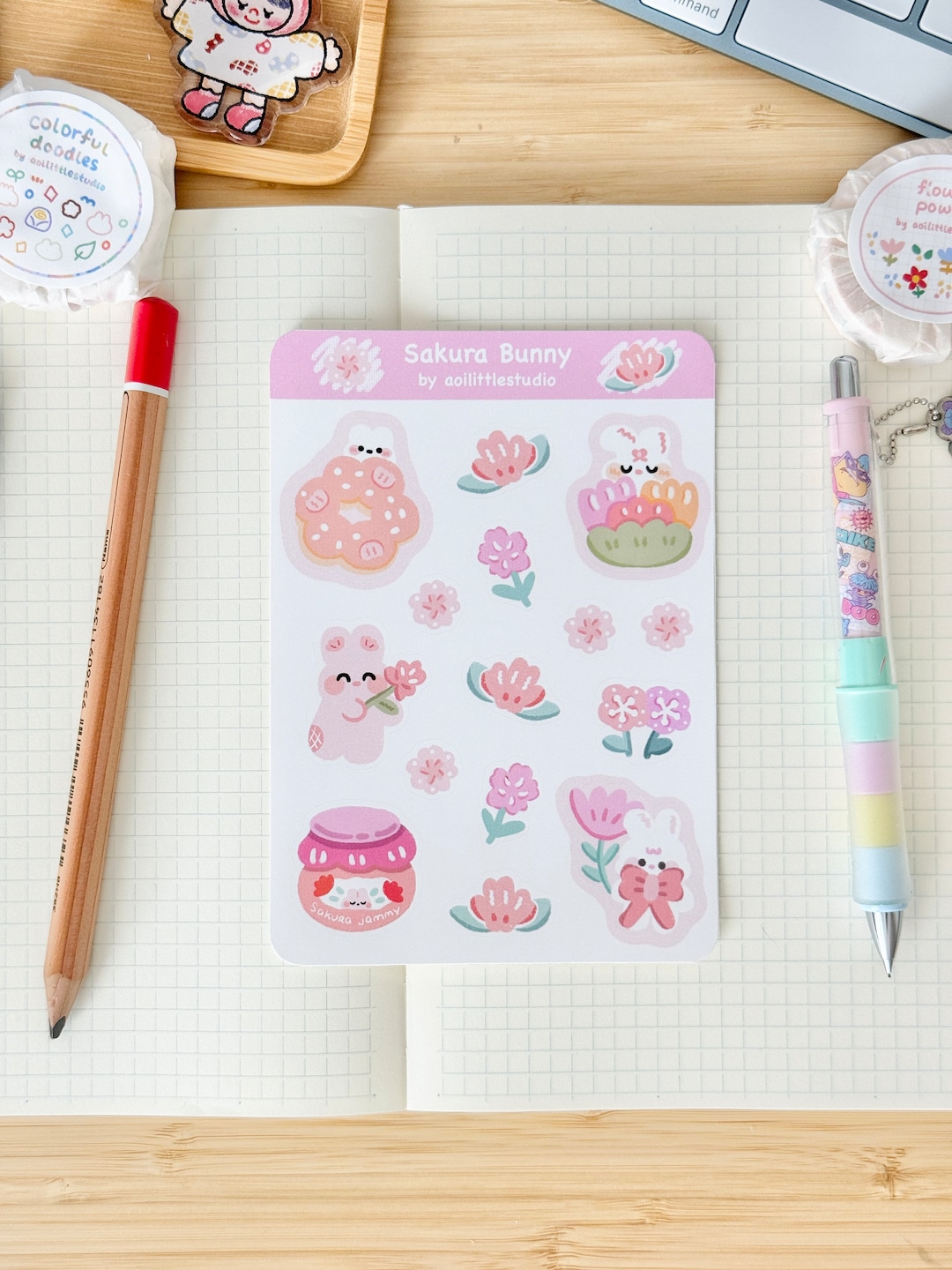Sakura Bunny Sticker Sheet Bullet Journal Stickers, Cute Planner ...