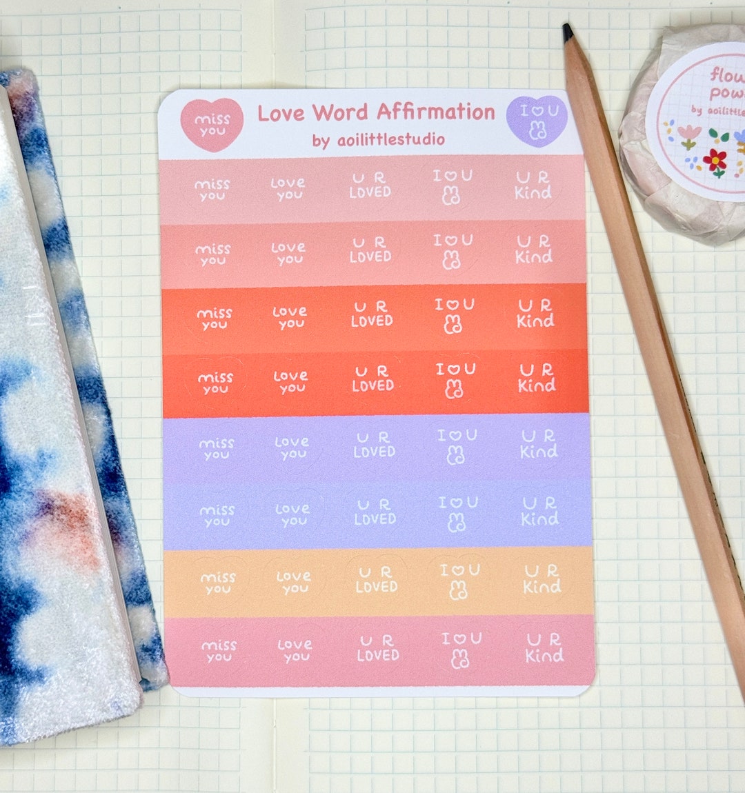 Love Word Affirmation Deco Sticker Sheet Bullet Journal Stickers, Cute ...