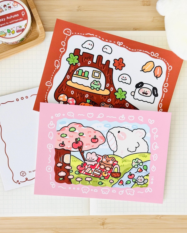 Whimsical Art Print Postcard | Cute Characters, Soft Touch Finish - Etsy
