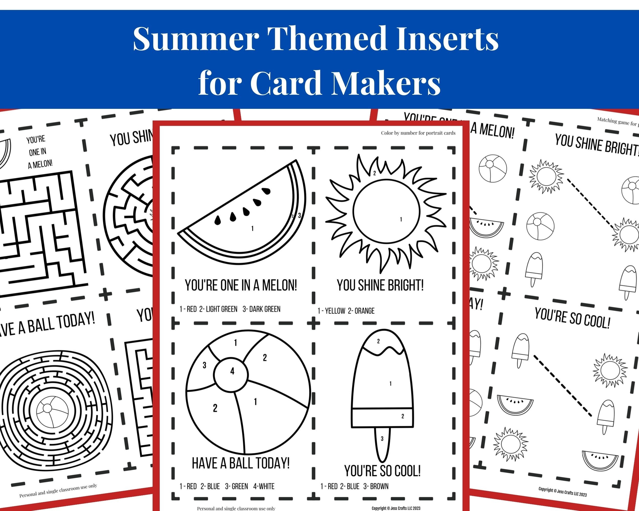 Printable Card Inserts Summer Theme Games and Activities for Inside ...