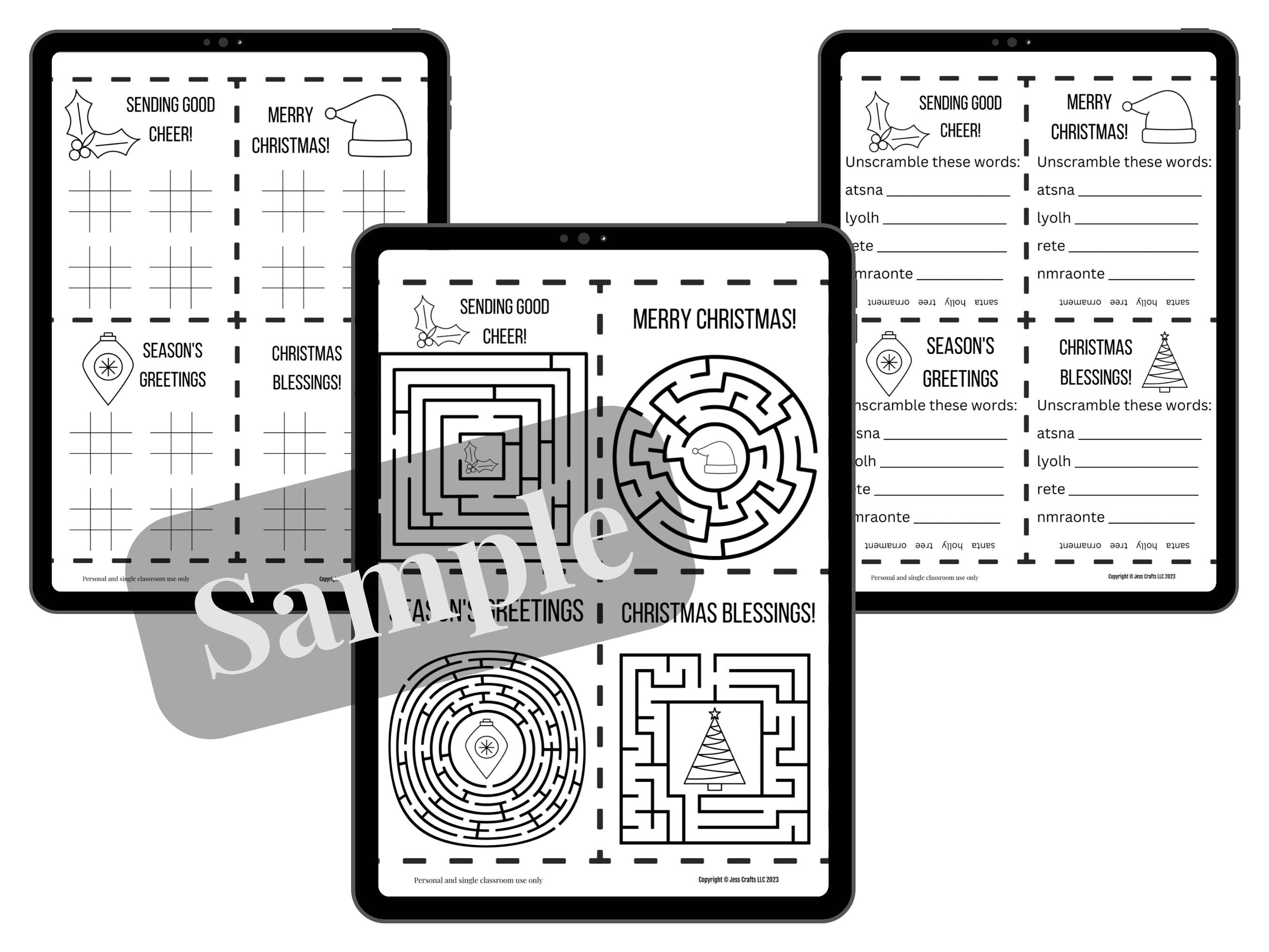 Printable Card Inserts Christmas Games Activities For Inside Etsy