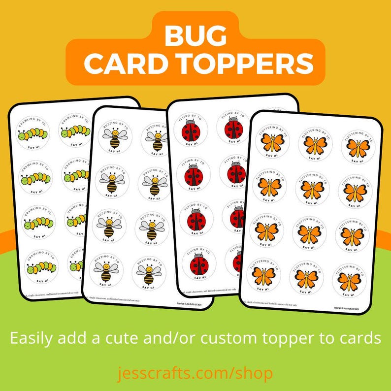 Bug Card Toppers | Butterfly, Caterpillar, Bee, and Ladybug Printable ...