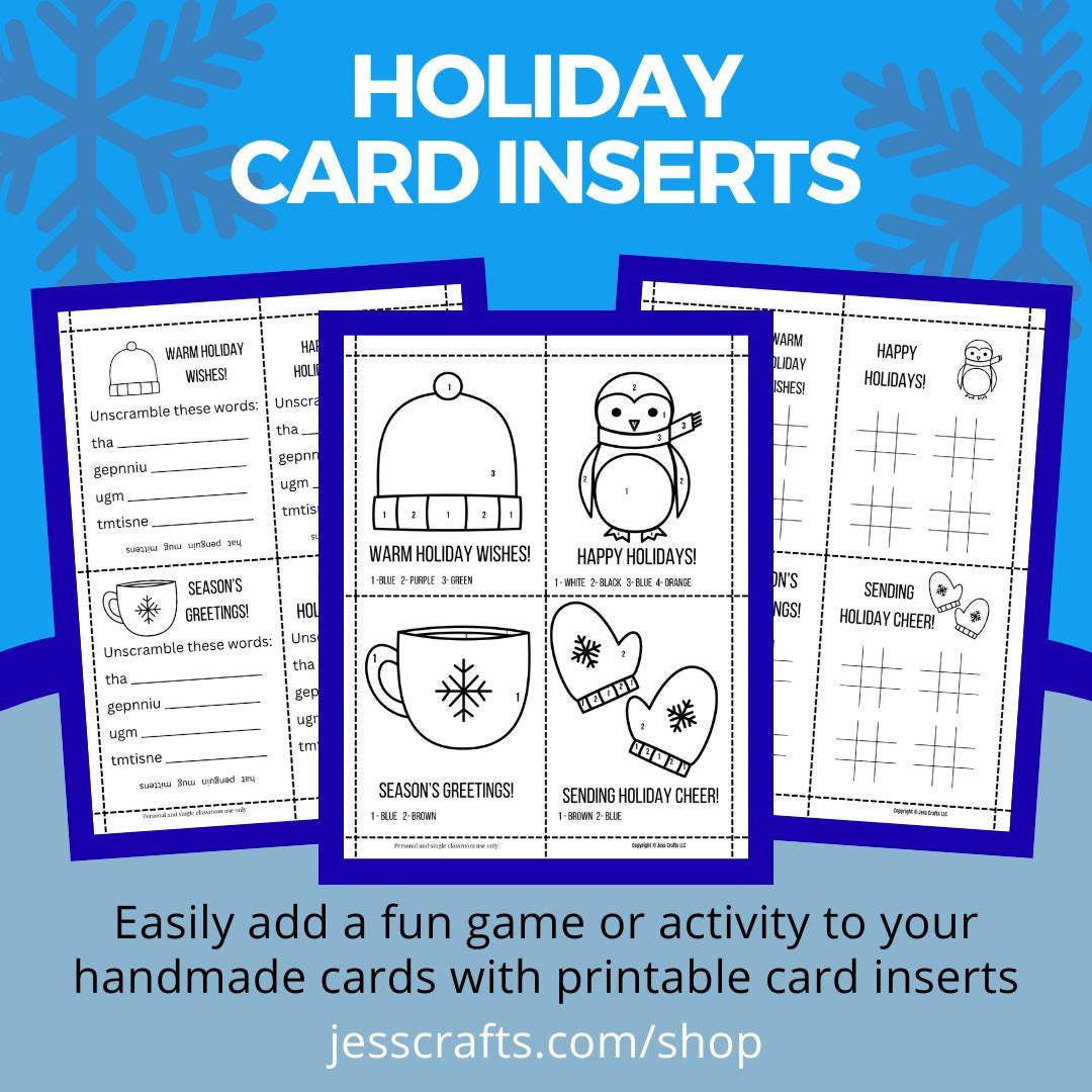 Happy Holiday Printable Card Inserts | Winter Holiday Games ...