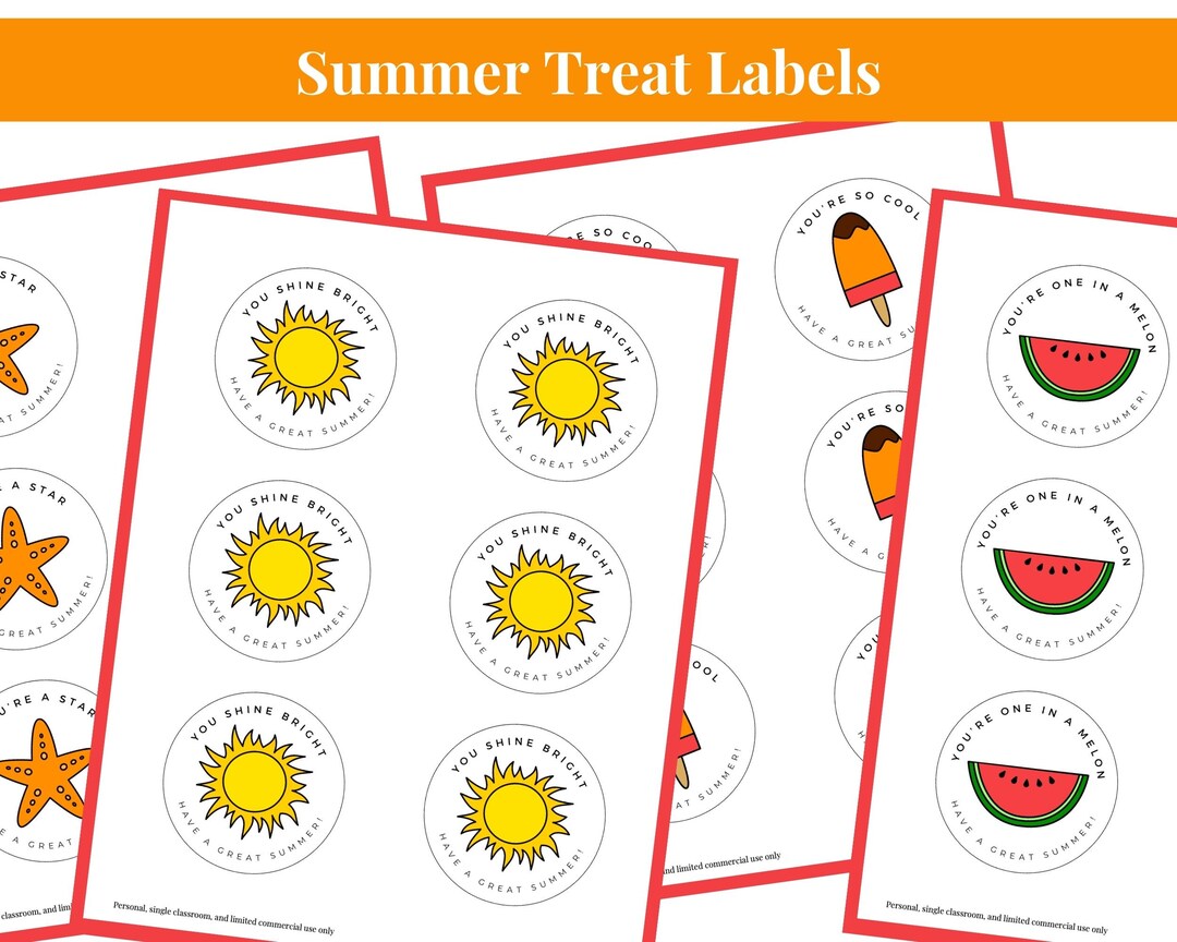 Summer Card Toppers Printable Summer Treat Tags Summer Gift Labels for ...