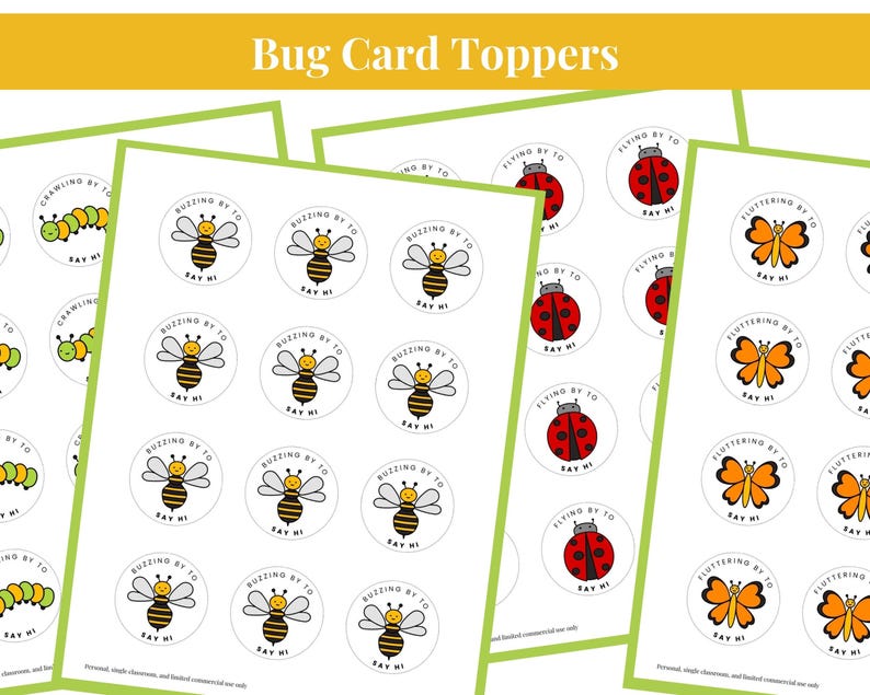 Bug Card Toppers | Butterfly, Caterpillar, Bee, and Ladybug Printable ...