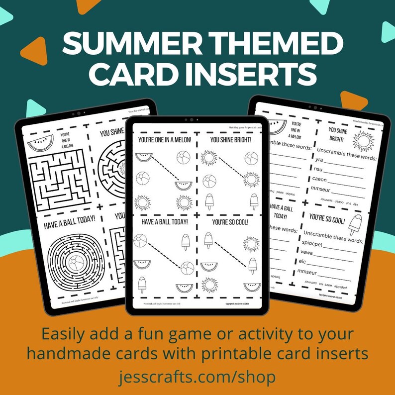 Printable Card Inserts Summer Theme Games and Activities for Inside ...