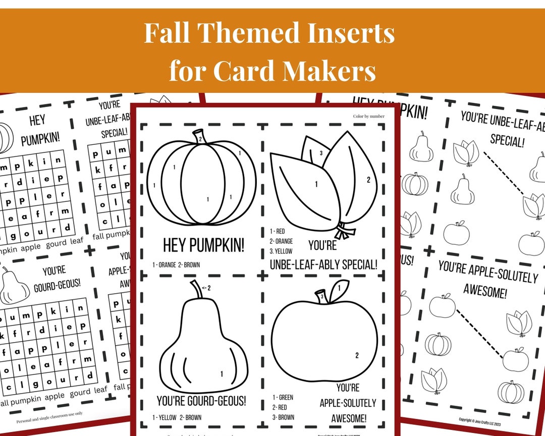 Printable Card Inserts Fall Theme Games and Activities for Inside Cards ...