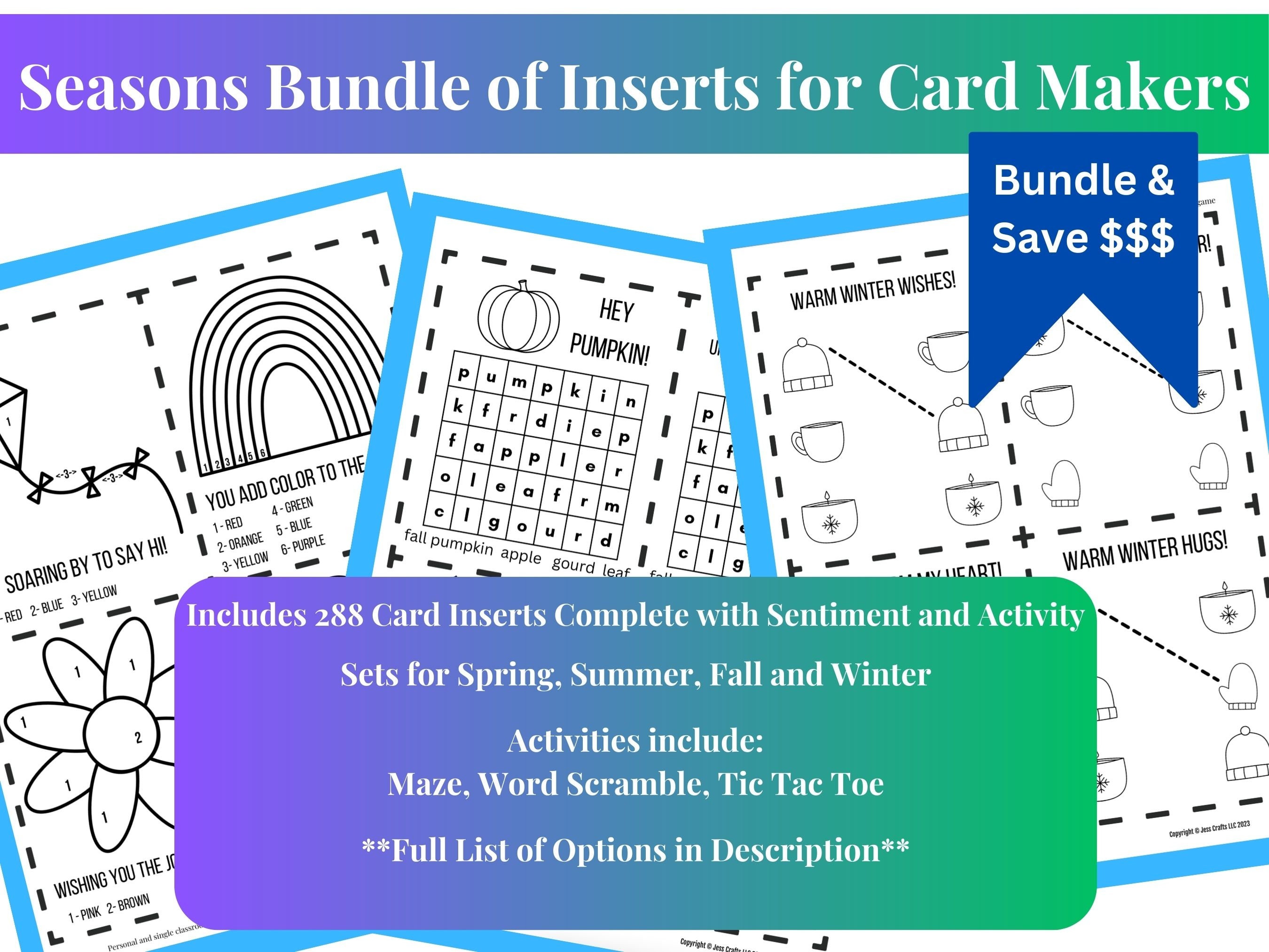 Printable Card Inserts Four Seasons Bundle Games and Activities for ...