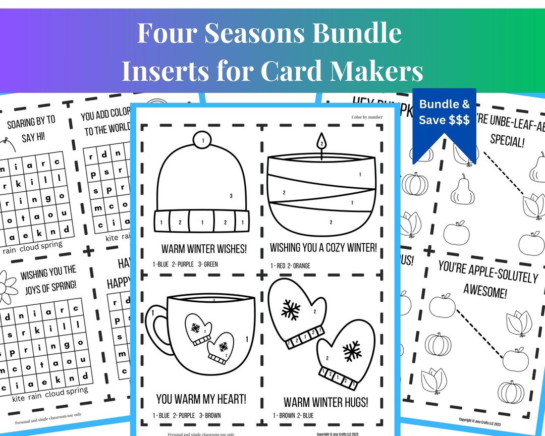 Printable Card Inserts Four Seasons Bundle Games and Activities for ...