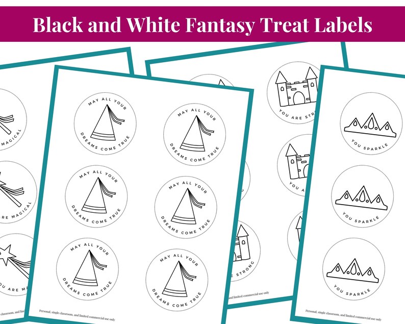 Fairytale Treat Tags for Kids Printable Princess Party Favors Fantasy ...