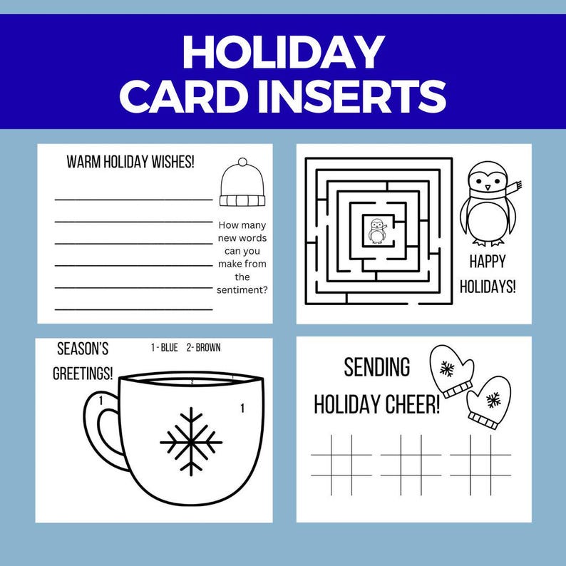 Happy Holiday Printable Card Inserts | Winter Holiday Games ...