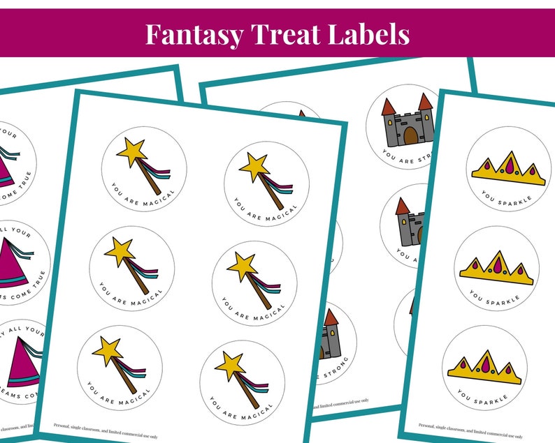 Fairytale Treat Tags for Kids Printable Princess Party Favors Fantasy ...