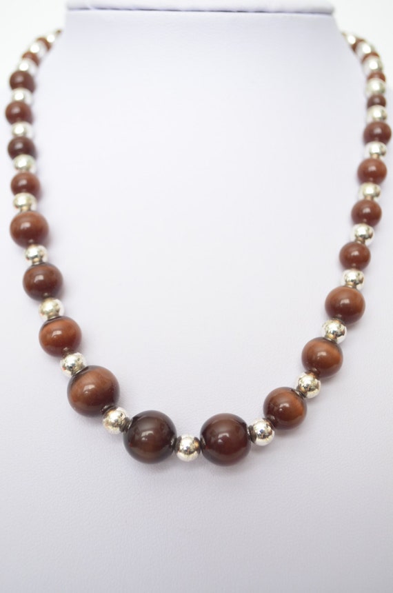 VINTAGE 16" AGATE BEAD AND BOULDER OPAL CENTER NECKLA… - Gem