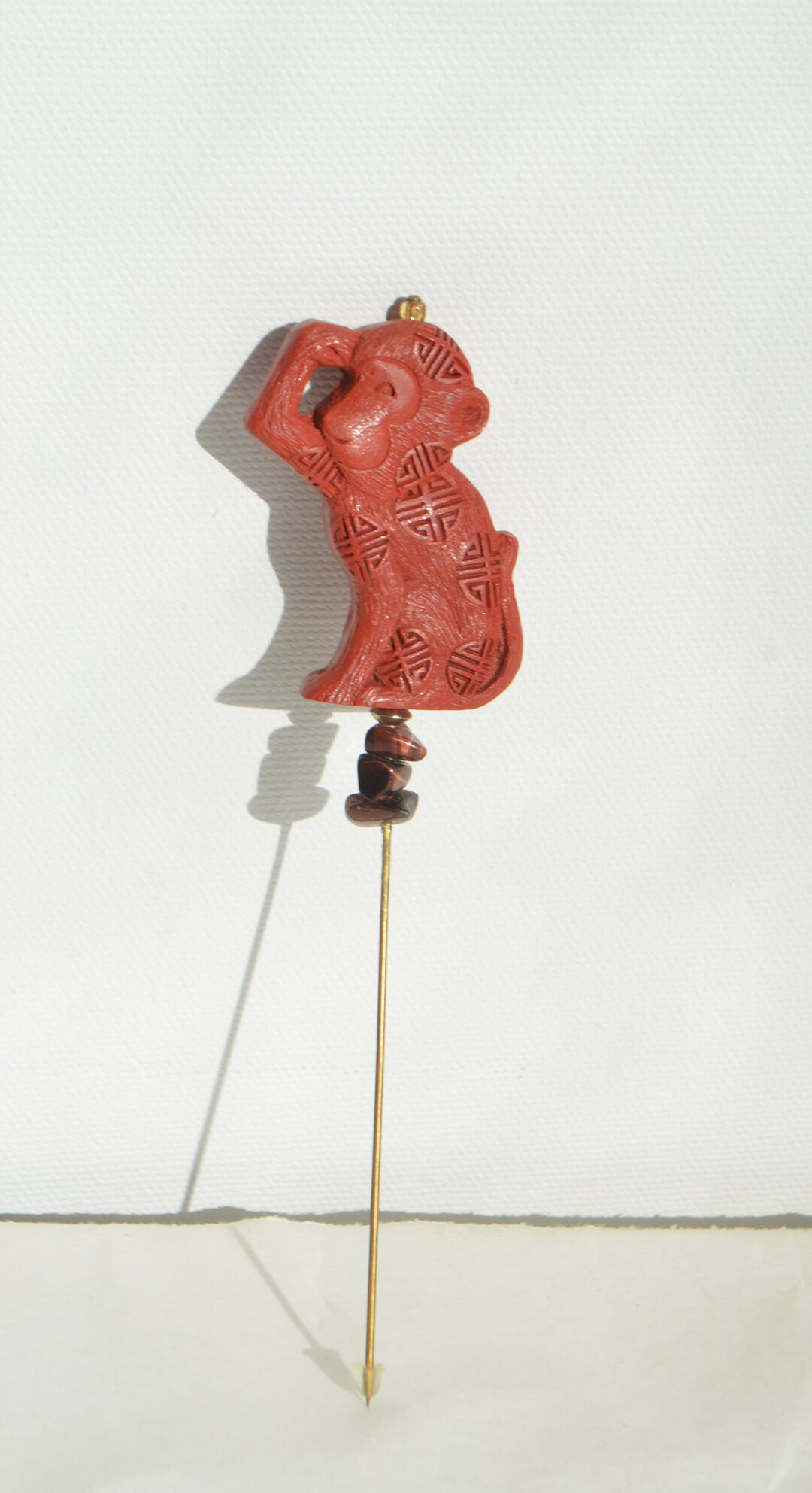 Vintage Hand Carved Chinese Red Cinnabar Lacquer Jasper Monkey Design ...