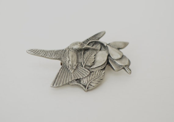 1995 96 Birds & Blooms Hummingbird Pewter Brooch Pin … - Gem
