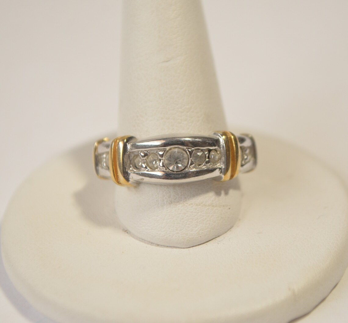 Vintage 18K GE Gold Silver Cubic Zirconia Unisex Ring Size | Etsy