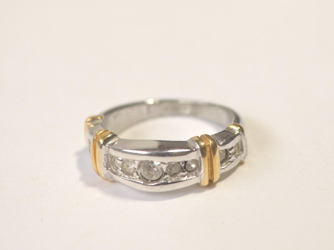 Vintage 18K GE Gold Silver Cubic Zirconia Unisex Ring Size | Etsy