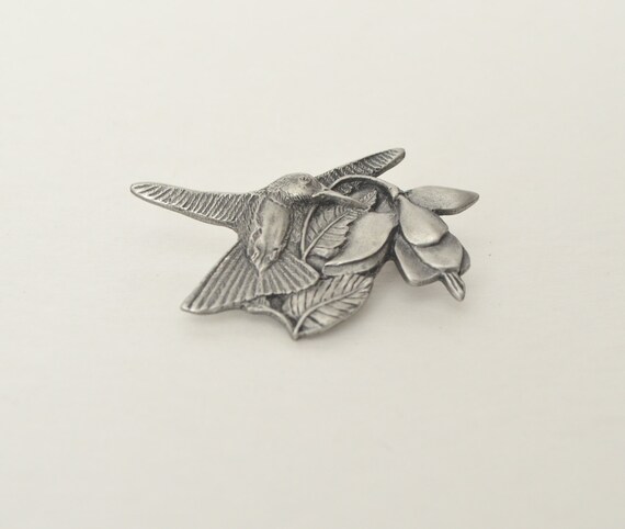 1995 96 Birds & Blooms Hummingbird Pewter Brooch Pin … - Gem