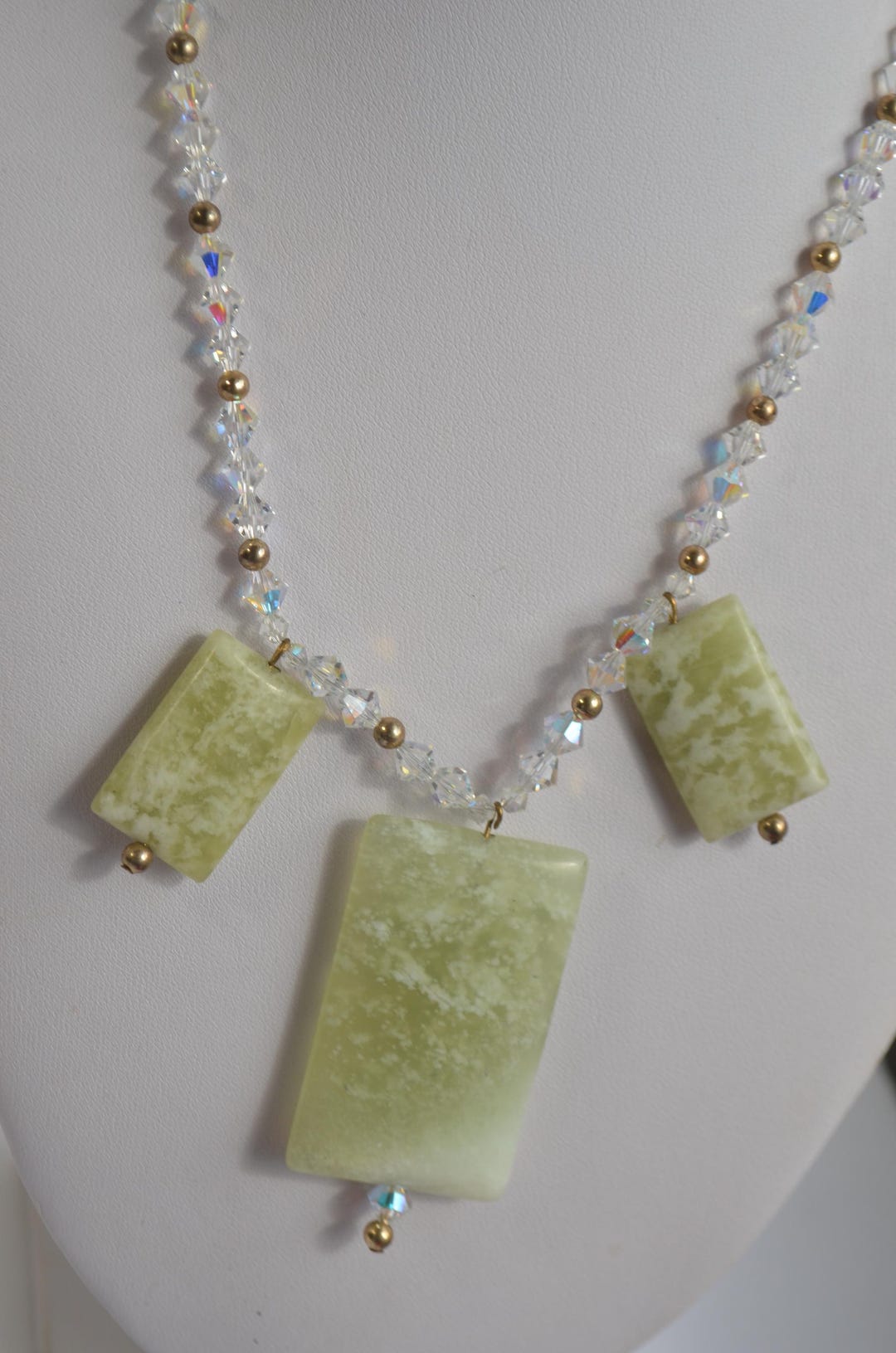 Vintage Natural Genuine Green Jade Jadeite Faceted Crystal Gold Bead ...