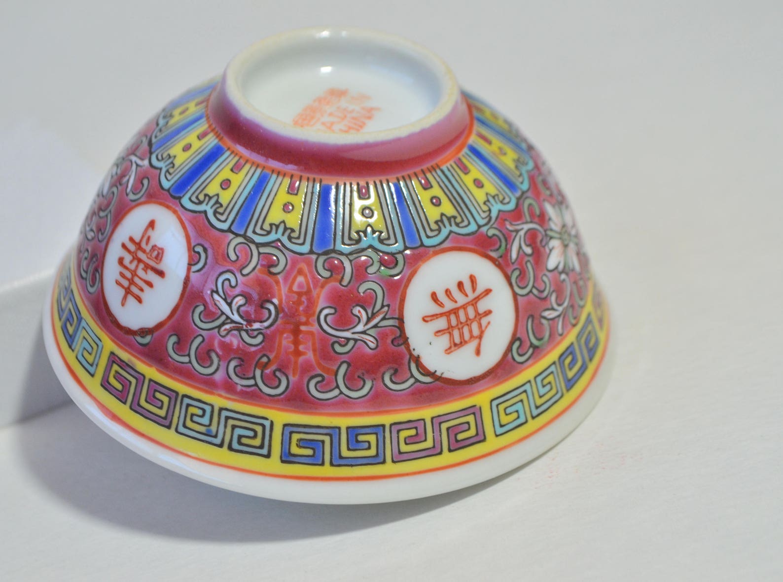 Vintage Old Chinese Porcelain Ceramic Hand Painted Red Yellow Blue ...