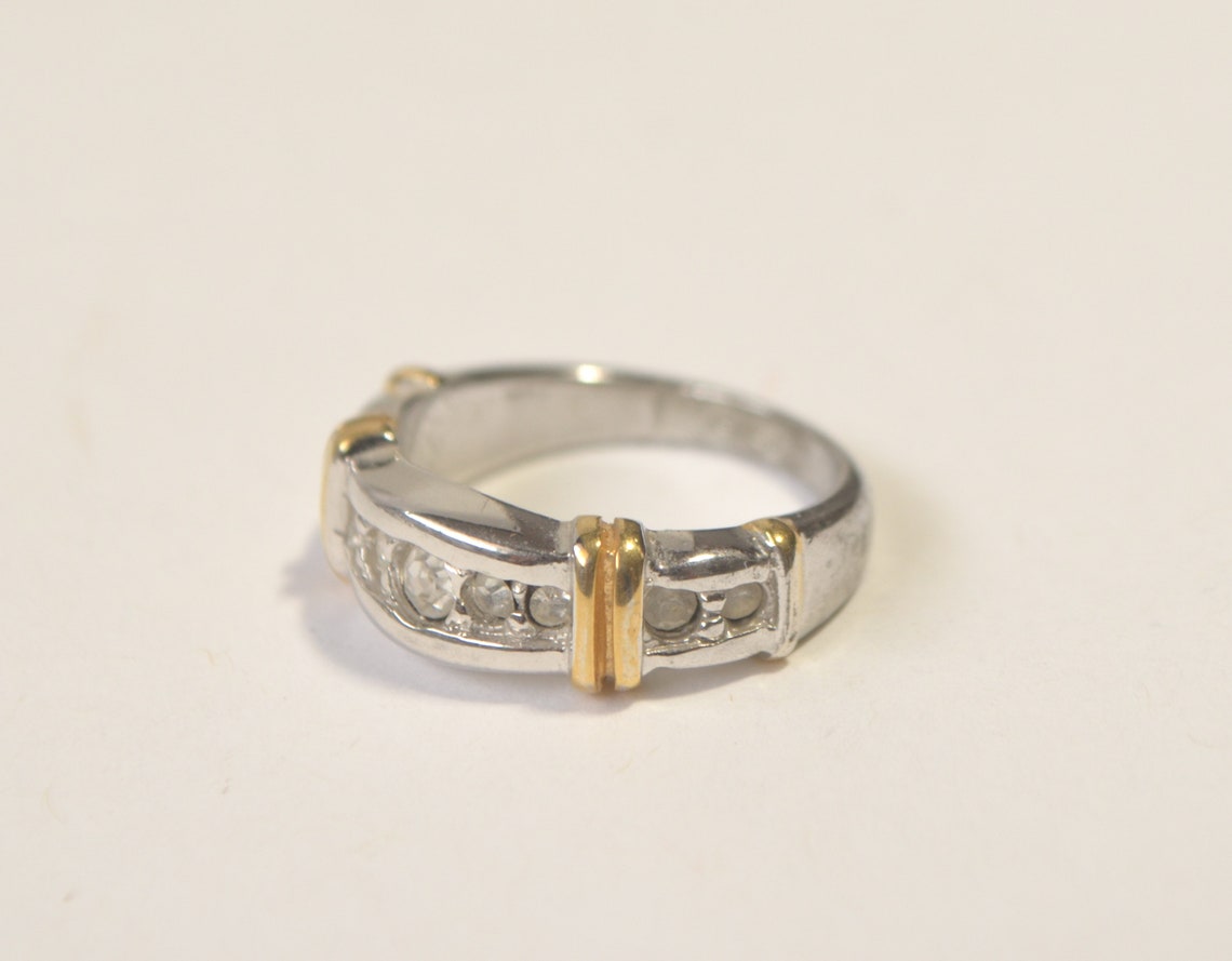Vintage 18K GE Gold Silver Cubic Zirconia Unisex Ring Size | Etsy