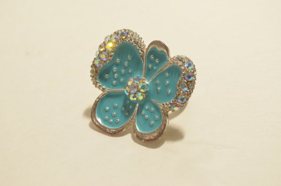 Vintage Turquoise Blue Enamel Aurora Borealis Crystal… - Gem