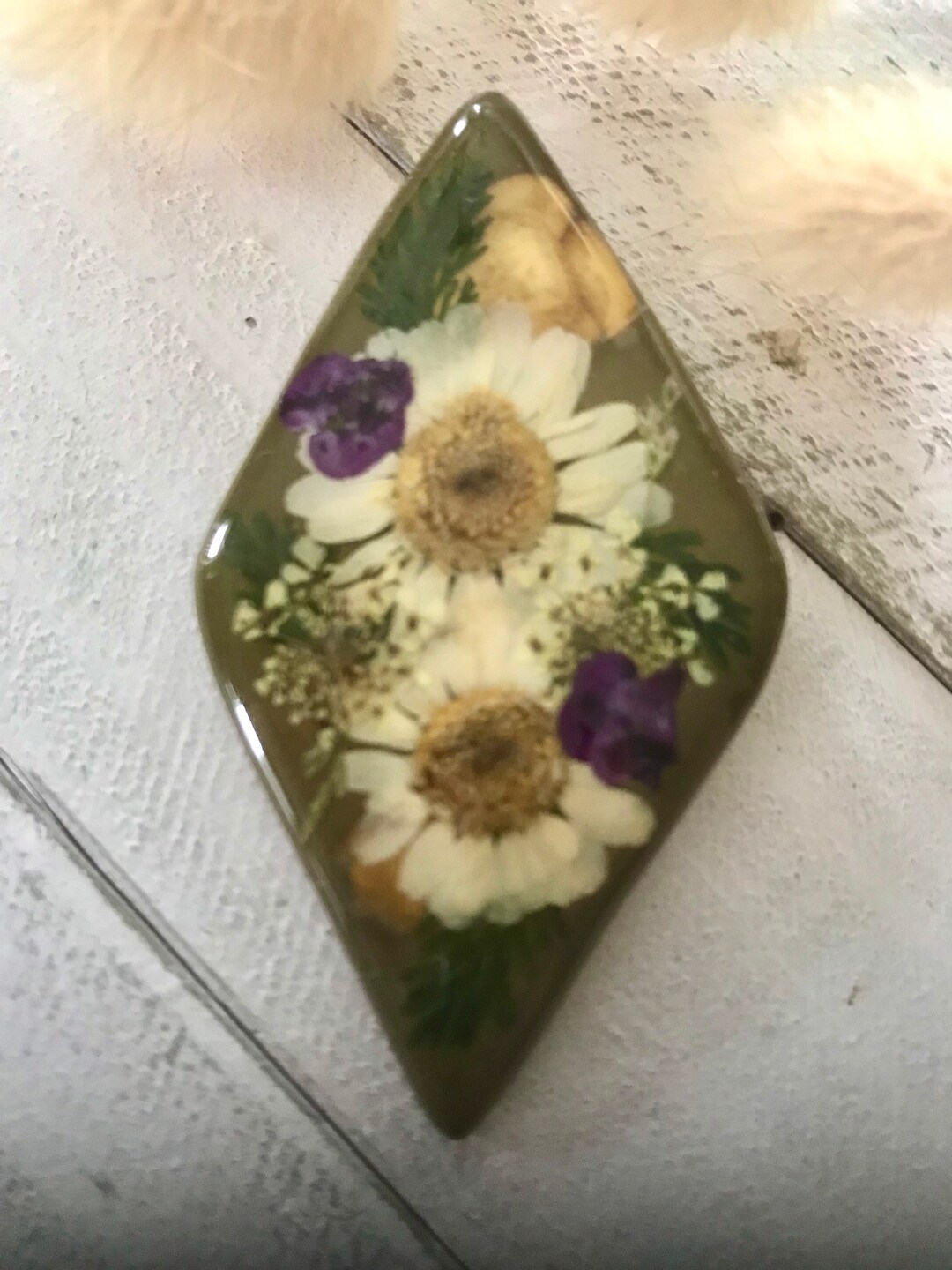 Pressed Flower Brooch Ceramic Boho Statement Jewelry - Etsy