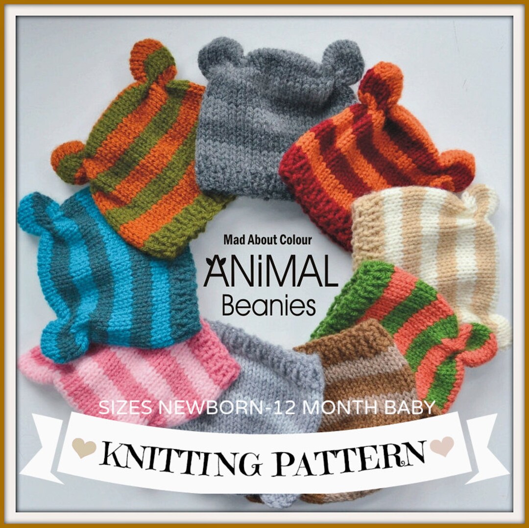Baby Animal Ear Hat Knitting PATTERN Bear Fox Pig Cat Cap Tutorial ...