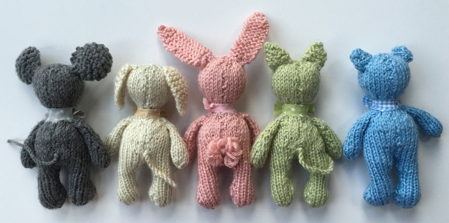 Mini Animal Stuffies Knitting Pattern Small Teddy Bear Bunny - Etsy