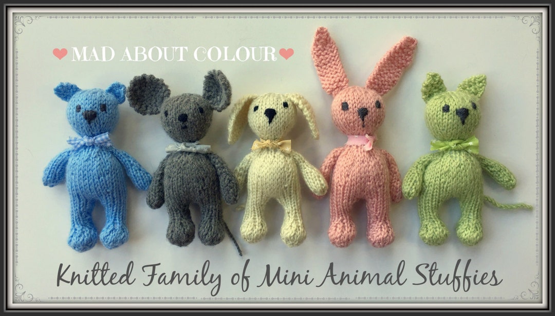Mini Animal Stuffies Knitting Pattern Small Teddy Bear, Bunny Rabbit ...