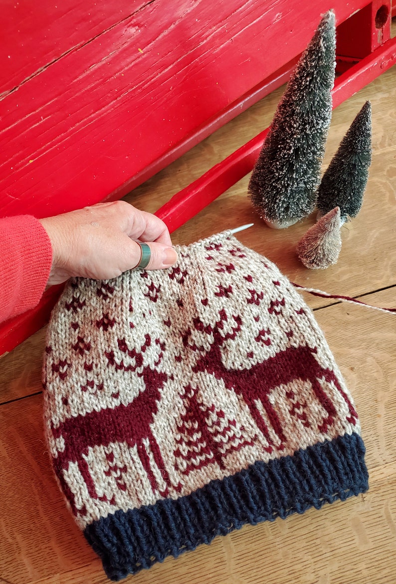 Deer Hat Knitting Pattern Reindeer Fair Isle Toque PDF Pattern Stranded ...