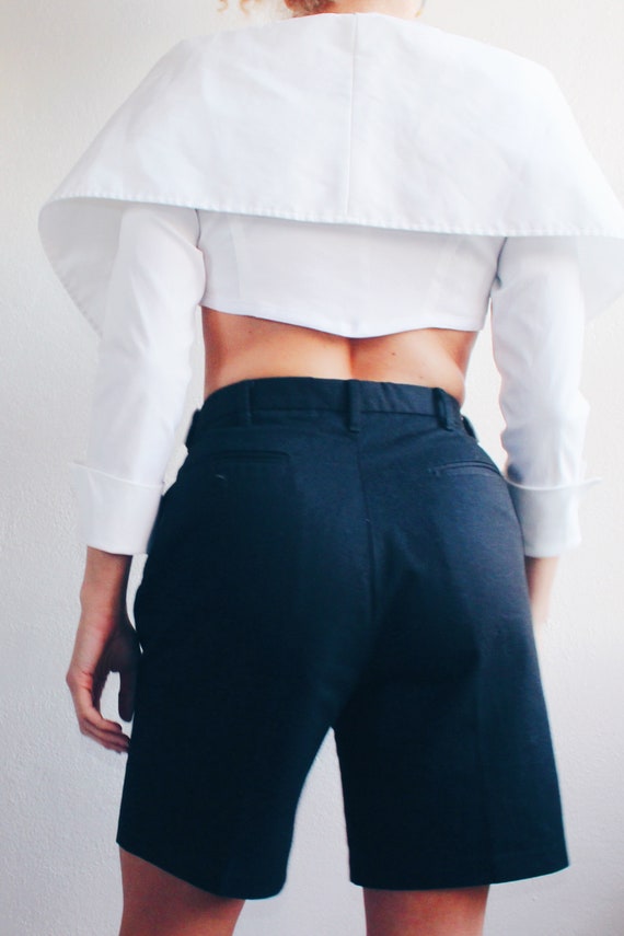Androgynous Formal: Upcycled Black Pleated Shorts wit… - Gem